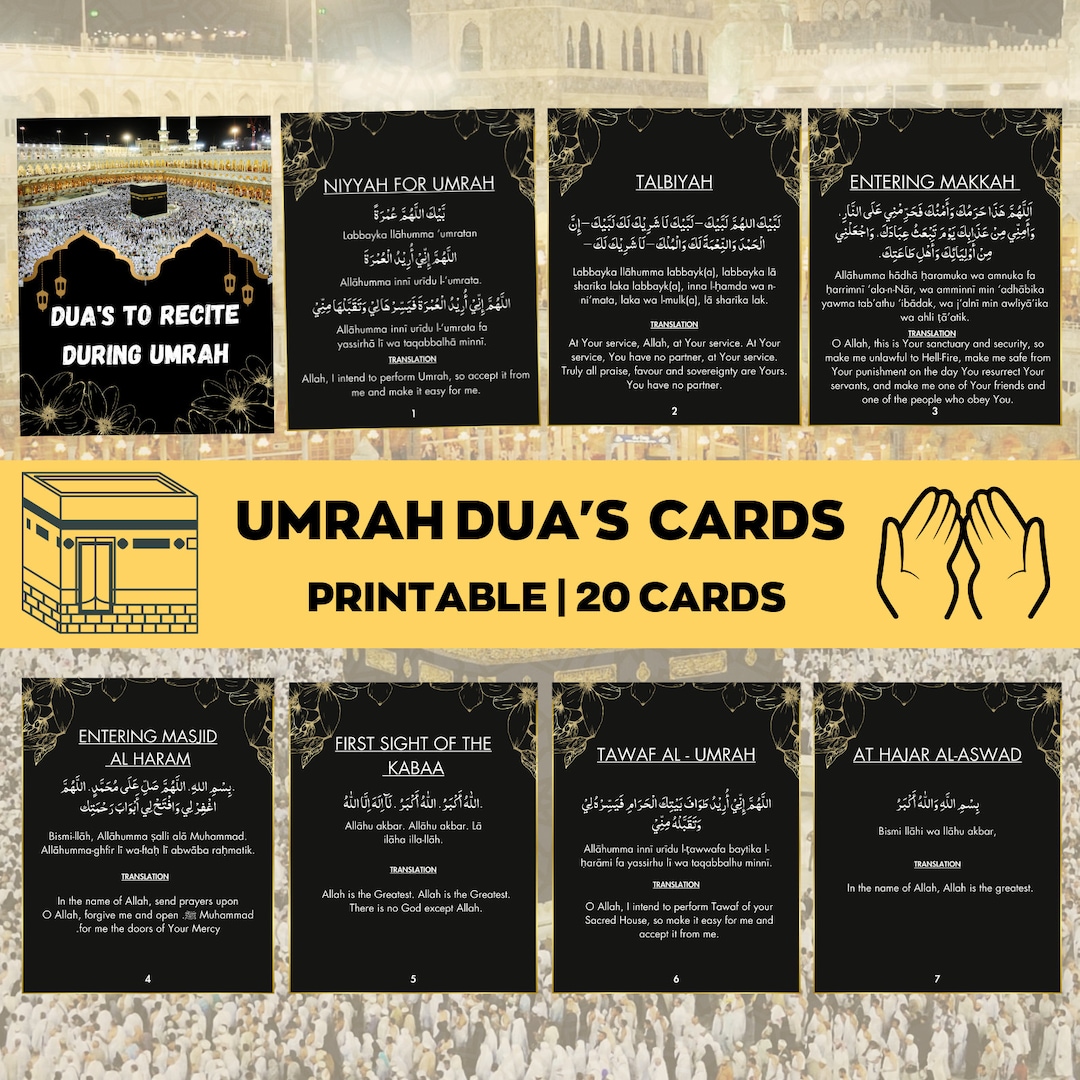 Umrah Duas Printable, Floral Umrah Cards, Dua Cards Printable, , Duas ...