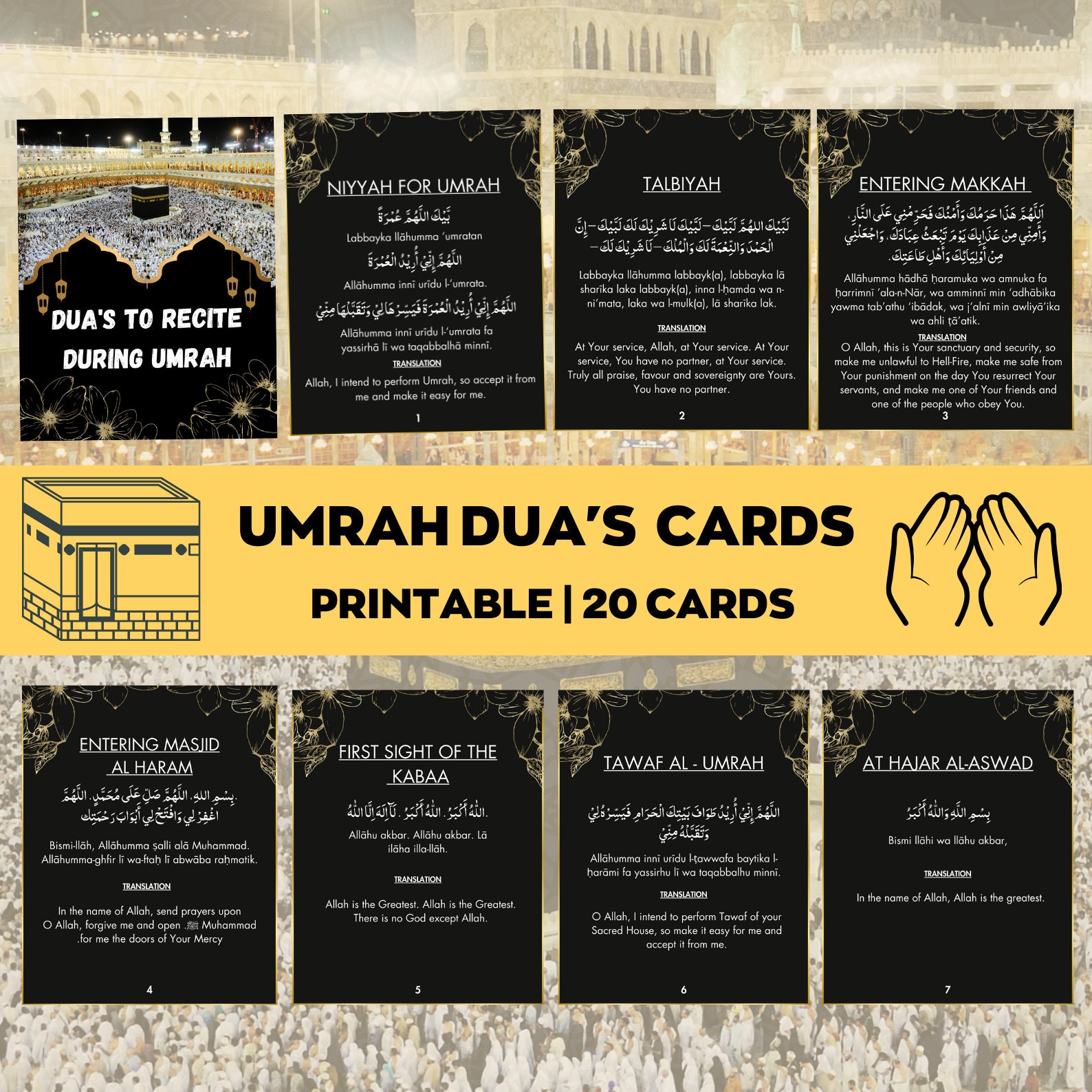 Umrah Duas Printable, Floral Umrah Cards, Dua Cards Printable, , Duas ...