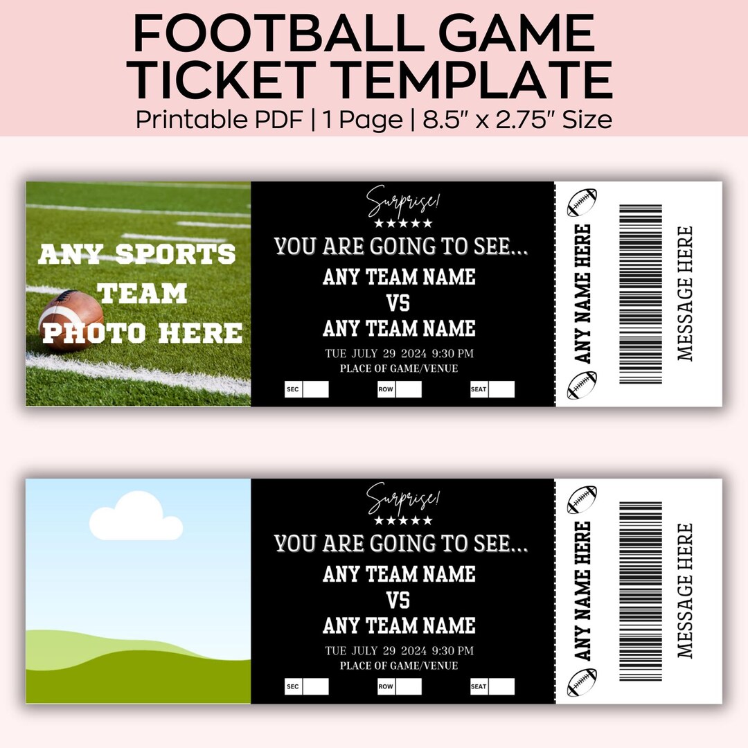 Editable Football Ticket, Football Game Ticket Gift, Football Birthday ...
