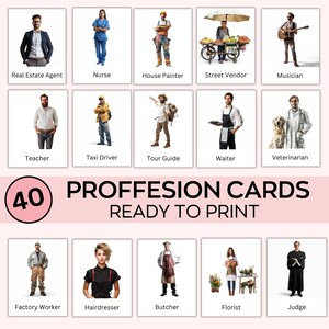 40 Profession Flash Cards, Montessori Cards Printable, Nomenclature ...