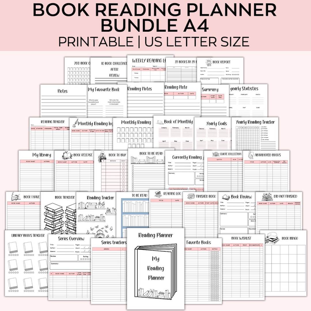 Book Reading Planner Bundle, Printable Planner, Reading Book Challenges ...