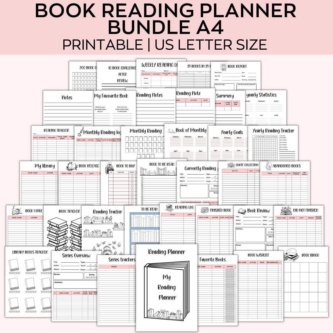 Book Reading Planner Bundle, Printable Planner, Reading Book Challenges ...