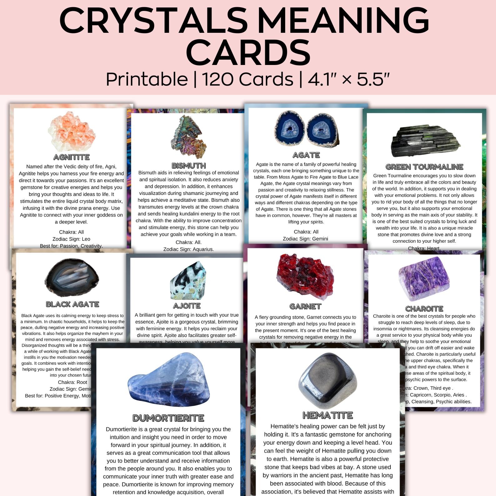 100 Printable Crystal Meaning Cards, Printable Gemstone Meaning Cards ...