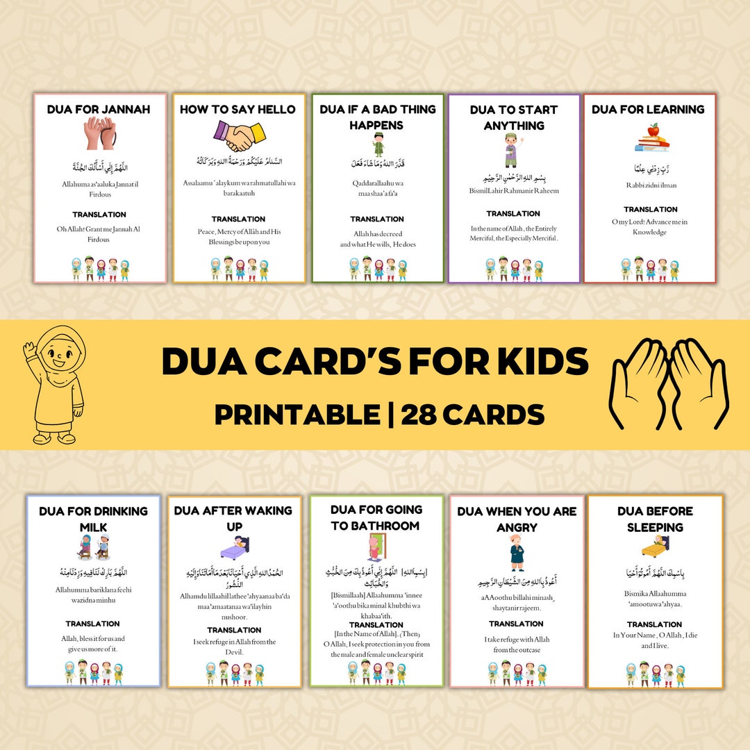Kids Dua Cards, Islamic Kids Printables, Duas for Kids, Children Dua Book, Prayer Cards, Dua ...