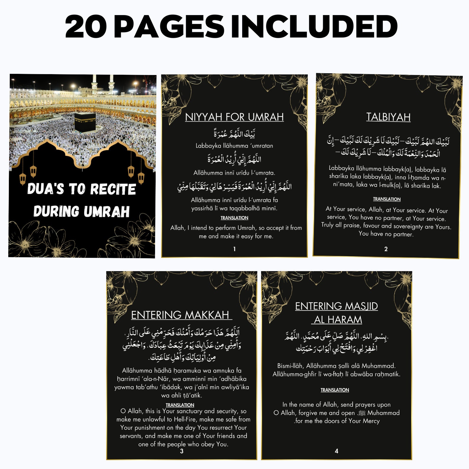 Umrah Duas Printable, Floral Umrah Cards, Dua Cards Printable, , Duas ...