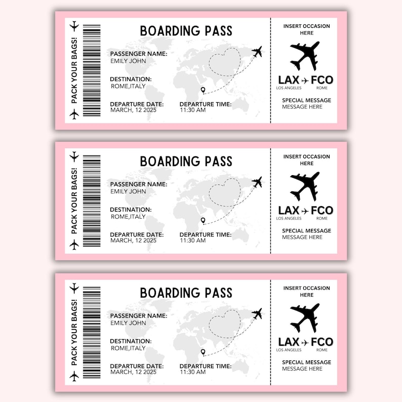 Editable Boarding Pass Template, Printable Boarding Ticket, Canva ...