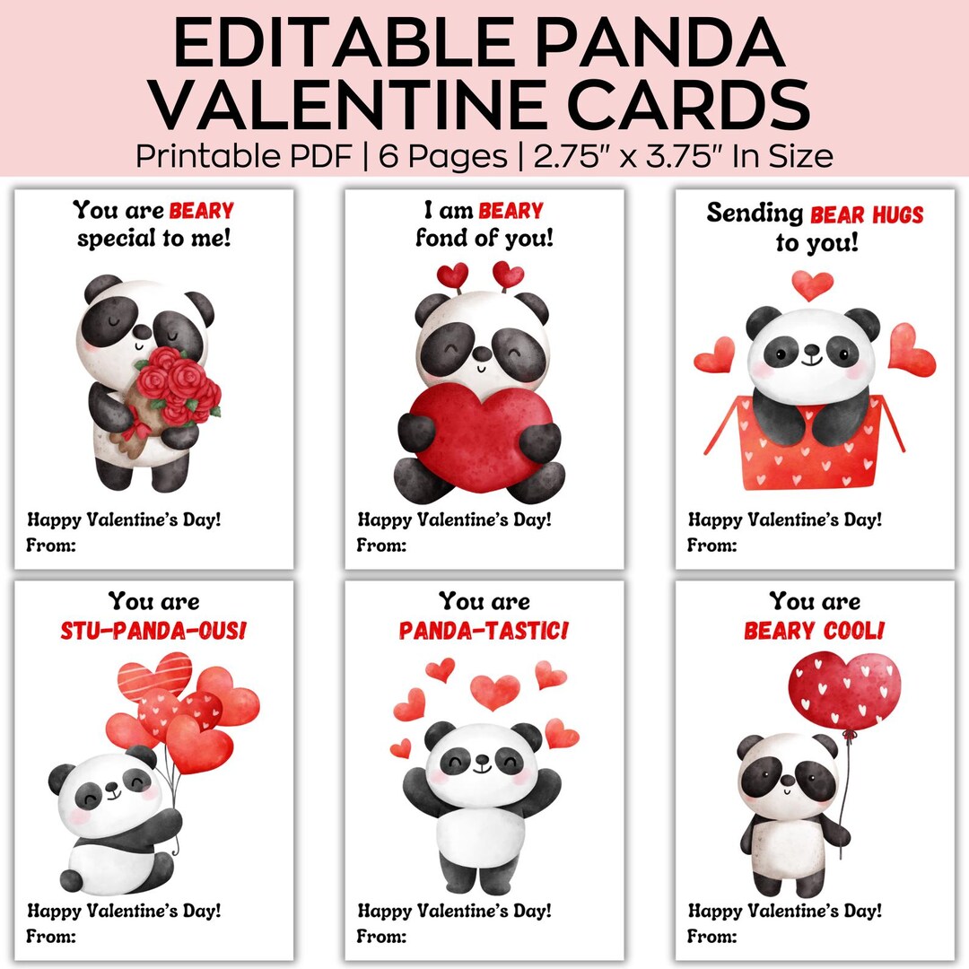 Panda Printable Valentine's Day Cards, Classroom Valentine's Day Cards ...