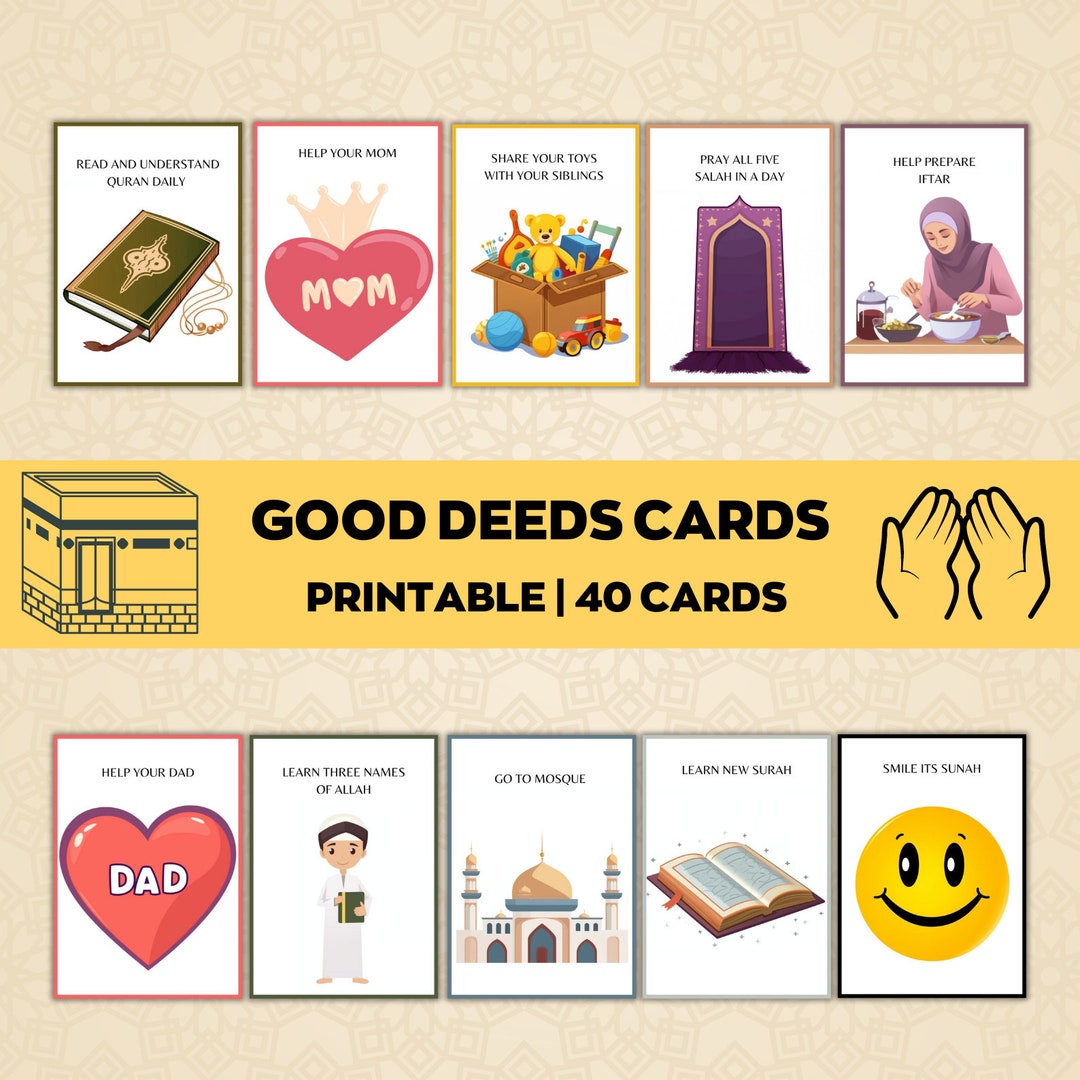 Good Deeds Cards Printable, Ramadan Cards, Ramadan Advent Cards, Kids ...