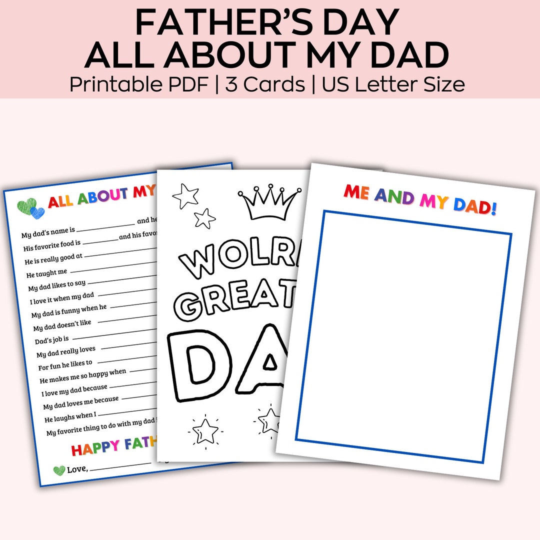 FATHER'S DAY GIFT, All About My Dad Printable, Kids Fathers Day | Dad ...