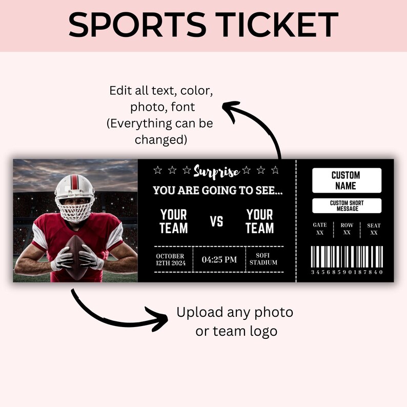 Editable Football Ticket, Football Game Ticket Gift, Way to Gift ...