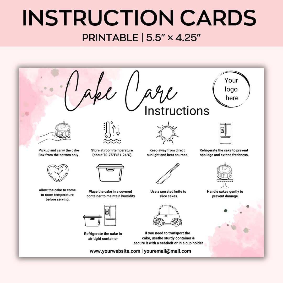 Editable Cake Care & Cutting Guide Canva Template,printable Cake ...