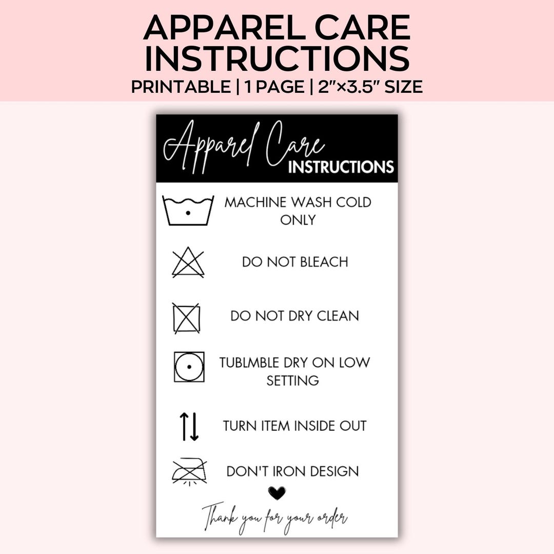 Editable Washing Instructions Card Template, Printable Clothing Care ...