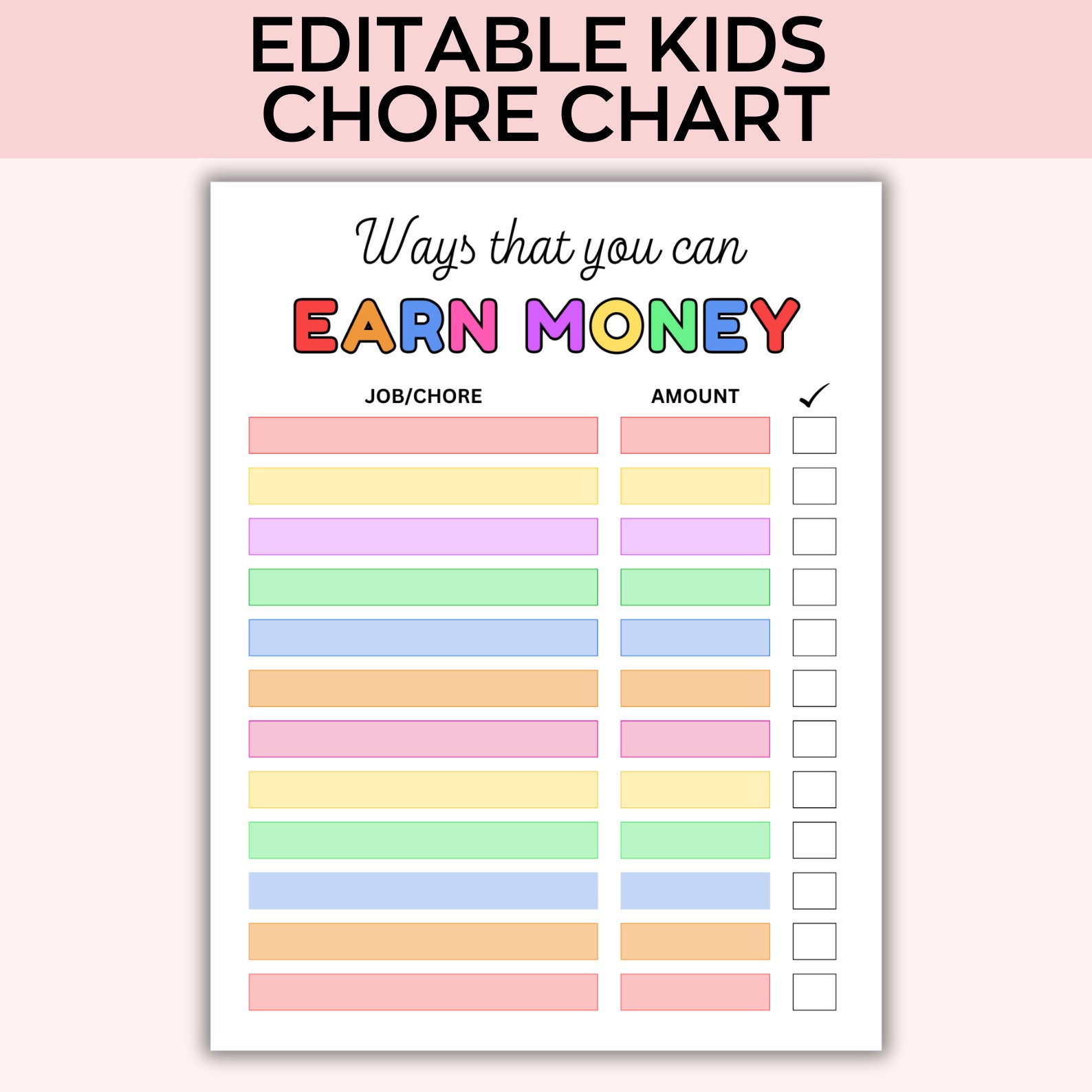 Editable Kids Chore and Responsibility Chart, Kids Daily Weekly ...