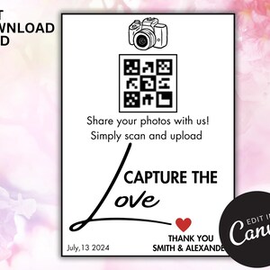 Capture the Love QR Code, Wedding Photo Signs, Modern Minimalist ...