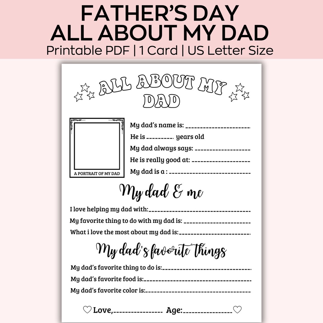 All About My Dad Printable, DIY Fathers Day Coloring Card Worksheet ...