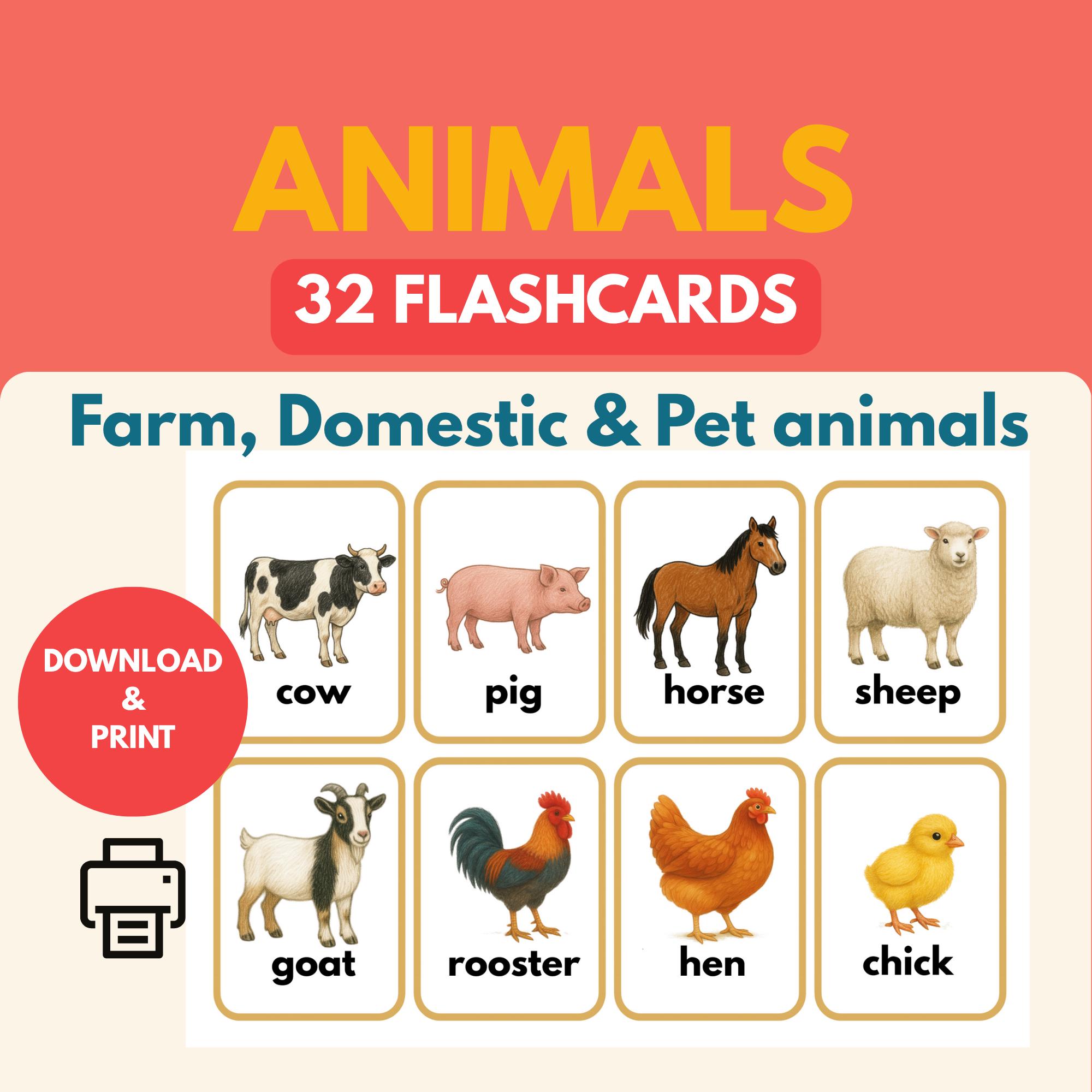 Farm Animal Flashcards: Montessori ESL Learning Cards (PDF Downloadable ...
