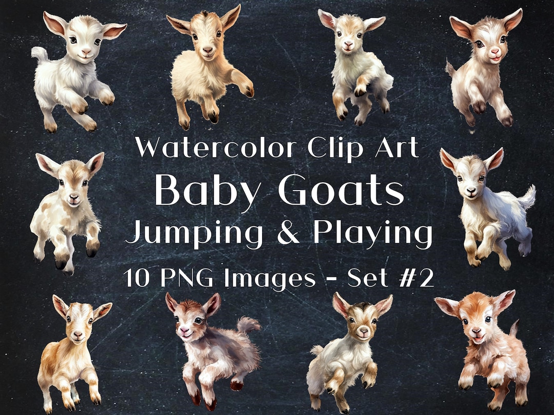 Watercolor Baby Goat Dance Playing Clip Art, 10 High Res Pngs, Nursery ...