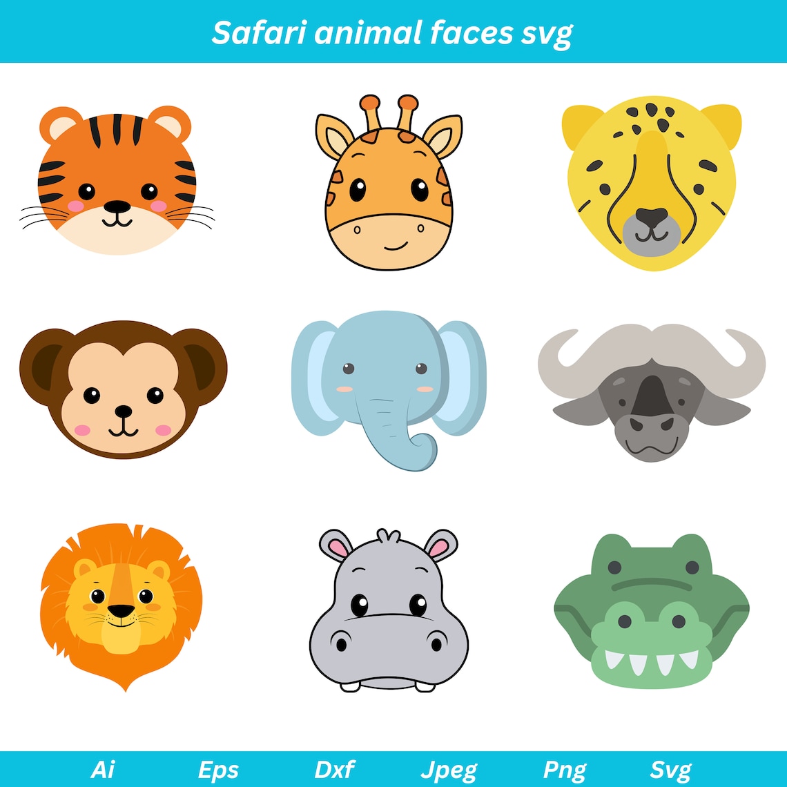 Safari Animal Faces Svg Safari Animal Svg Animal Svg Jungle - Etsy