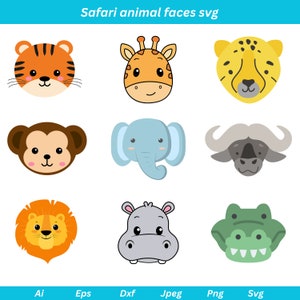 Safari Animal Faces Svg, Safari Animal Svg, Animal Svg, Jungle Animal ...