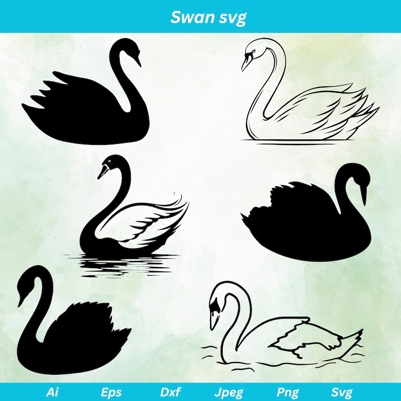 Swan Svg, Swan Silhouette, Swan Clipart, Animals Svg, Swan Vector, Duck ...