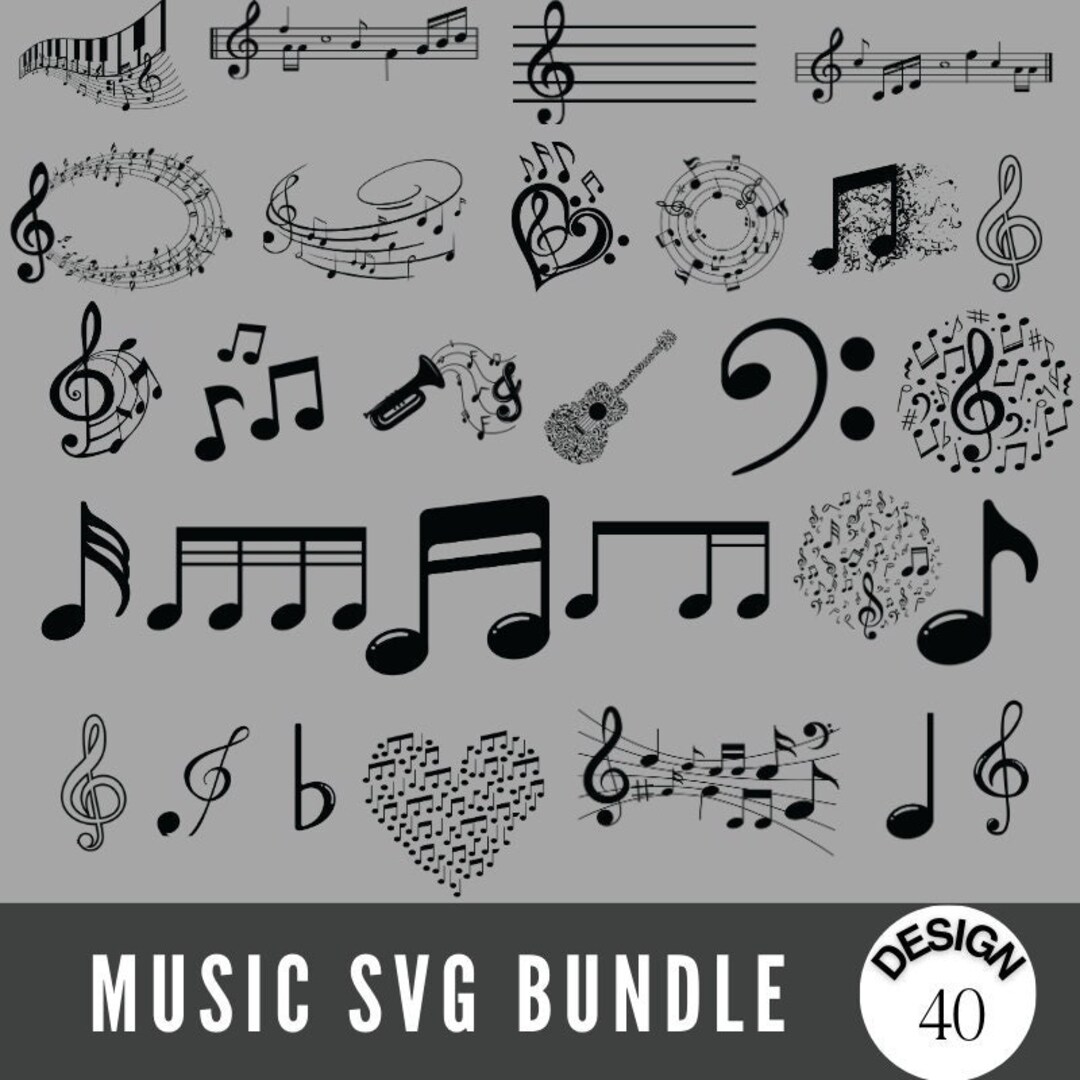 Music Notes SVG Bundle: Guitar, Band, Teacher Designs (digital Download ...
