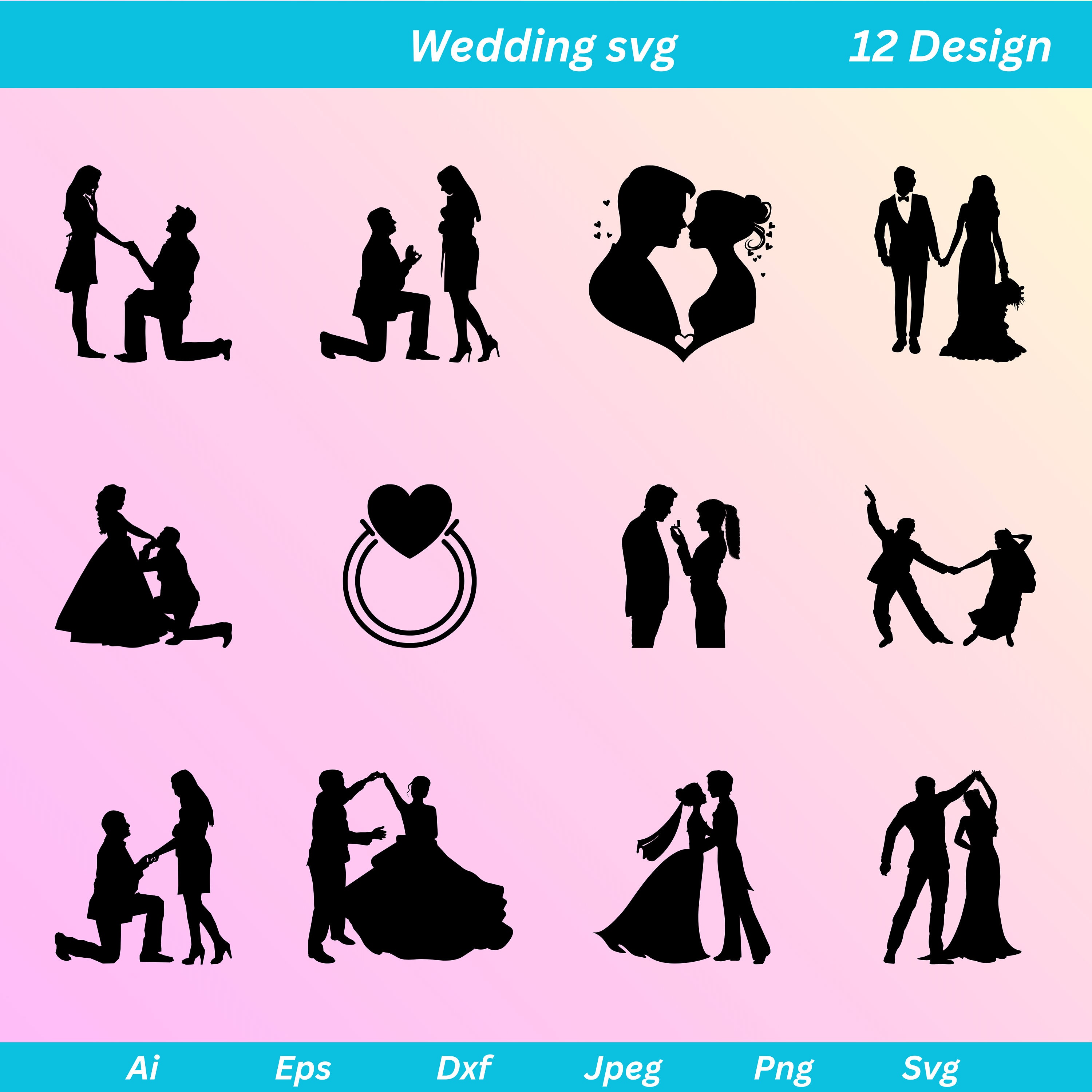 Wedding Svg Bundle, Wedding Svg, Bride Svg, Wedding Silhouette, Groom ...