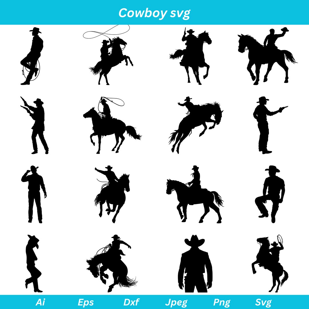 Cowboy Silhouette SVG Bundle: Rodeo Horse Graphics (digital Download ...