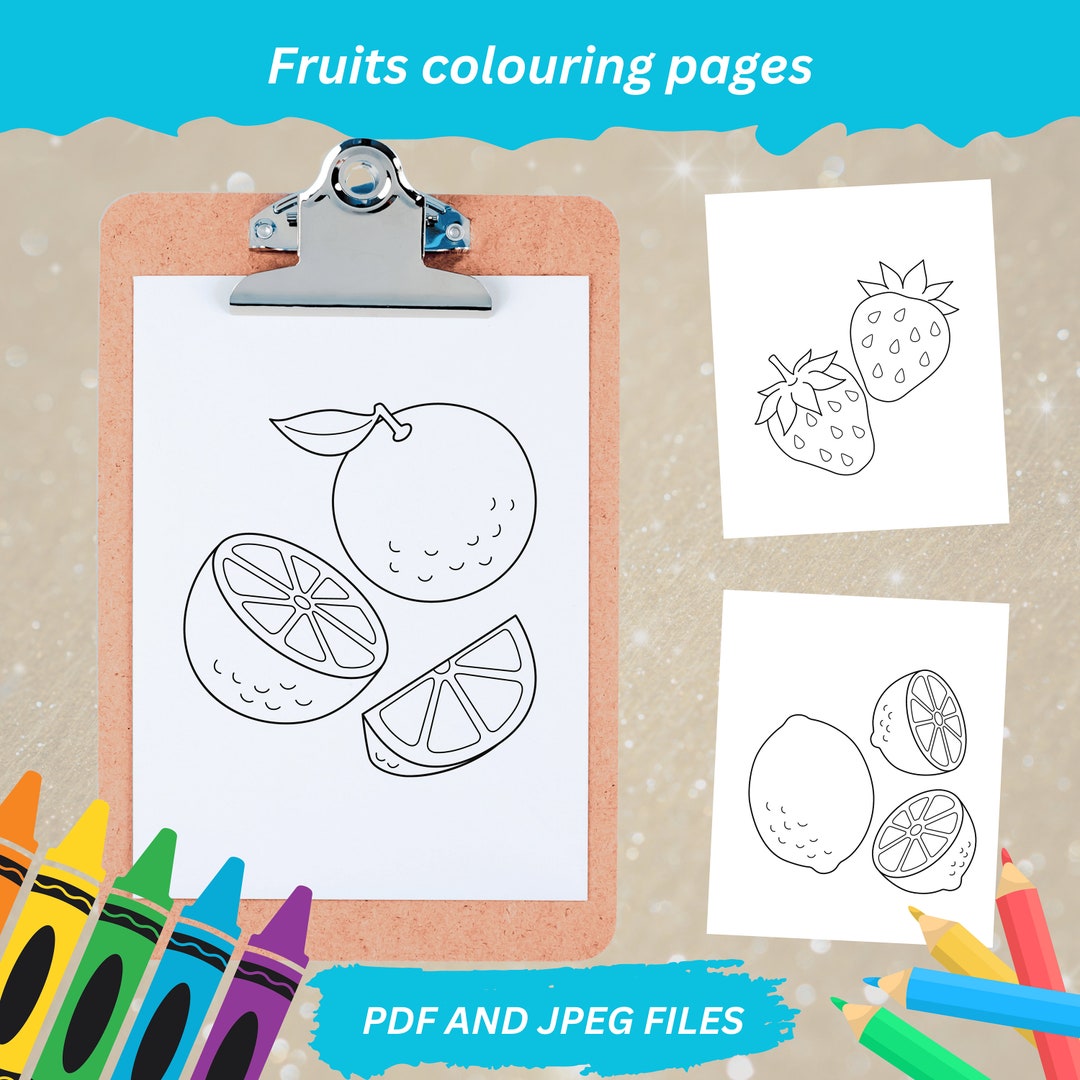Fruit Coloring Pages, Fruit Coloring Book for Kids, Cute Fruits, Great ...