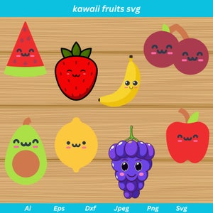 Kawaii Fruit Svg, Kawaii Fruit Clipart, Fruit Svg, Fruit Silhouette ...