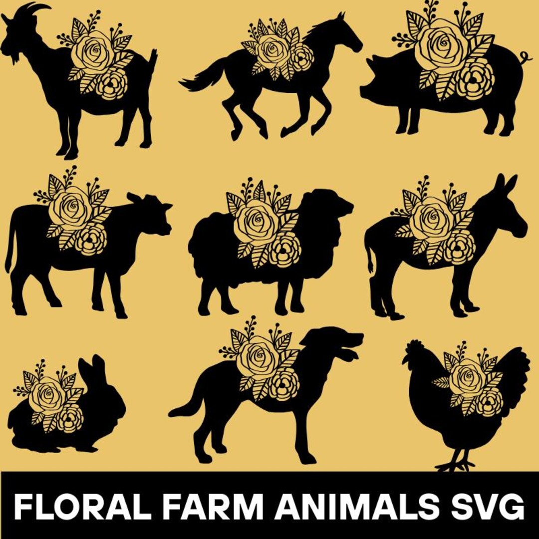 Floral Farm Animals SVG Clipart: Animal Print Designs (digital Download ...