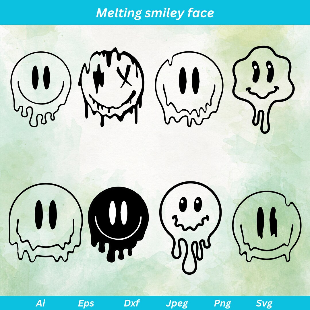 Melting Smiley Face SVG: Emoji Clipart, Silhouette (digital Download ...