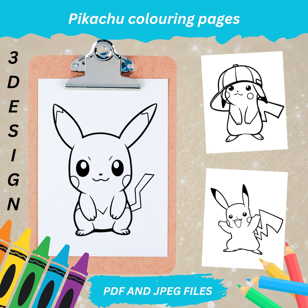 Pikachu Cartoon Coloring Pages: Kids Printable Worksheet (instant ...