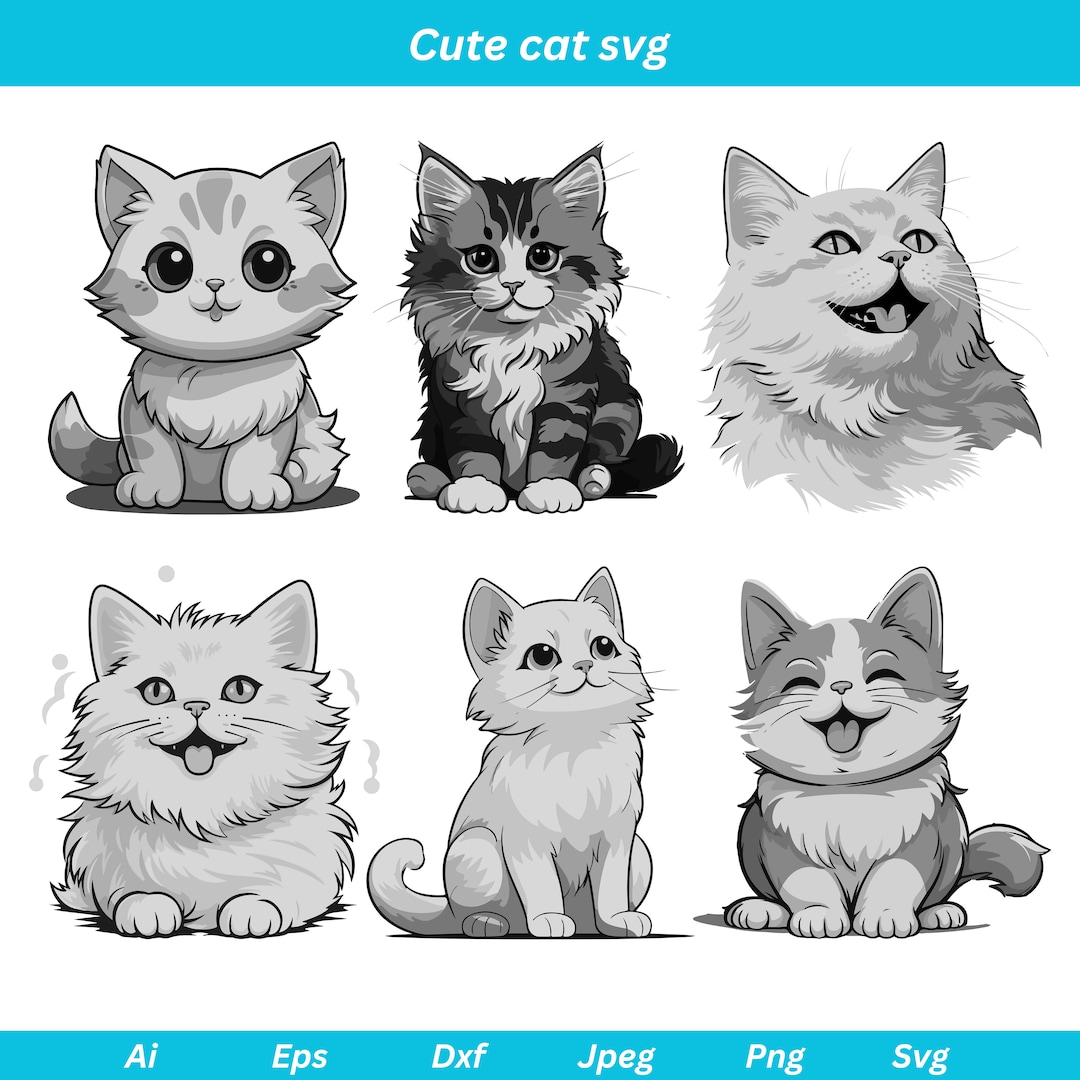 Cute Cat Svg, Cute Cat Clipart, Cat Silhouette, Kitten Svg, Animals Svg ...