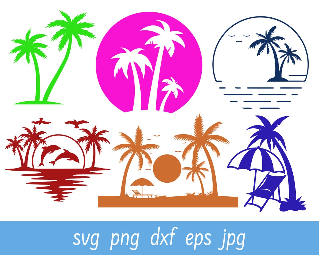 Beach Scene Svg, Beach Palm Svg, Sea Sunset Scene, Beach Scene Clipart ...
