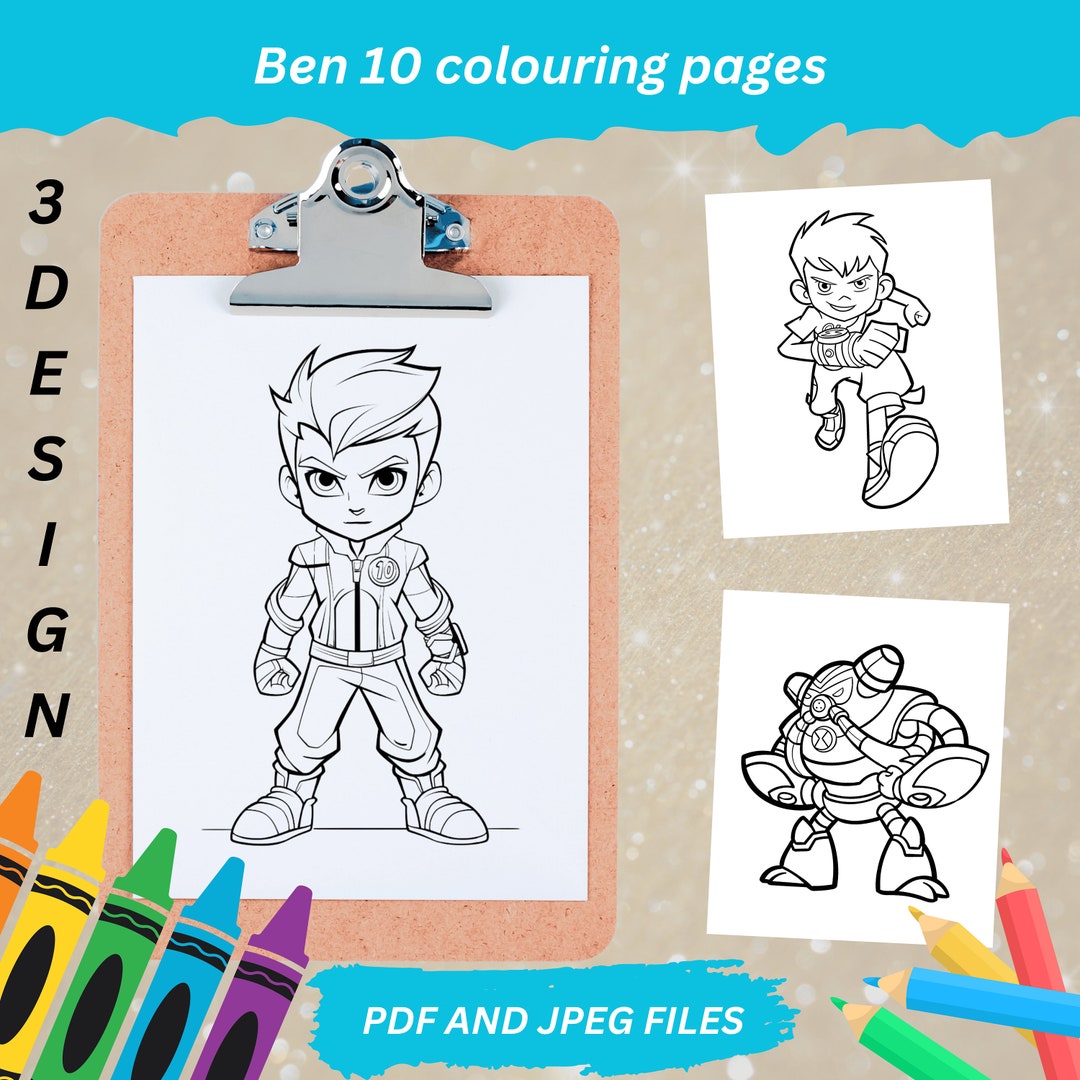 Ben 10 Cartoon Coloring Pages: Kids Printable Worksheet (instant ...