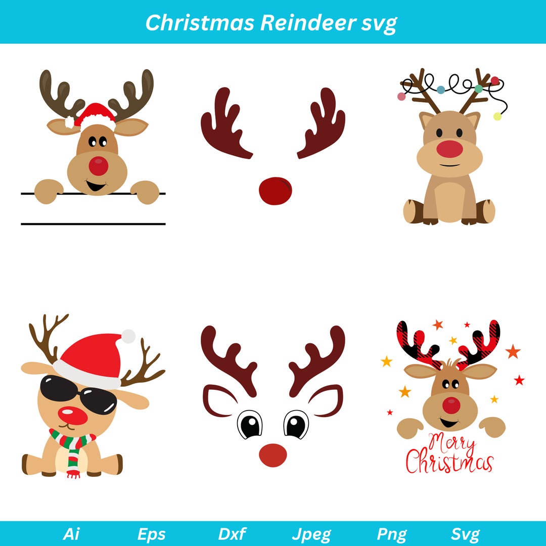 Christmas Reindeer Svg, Christmas Reindeer Faces, Christmas Svg, Cute ...