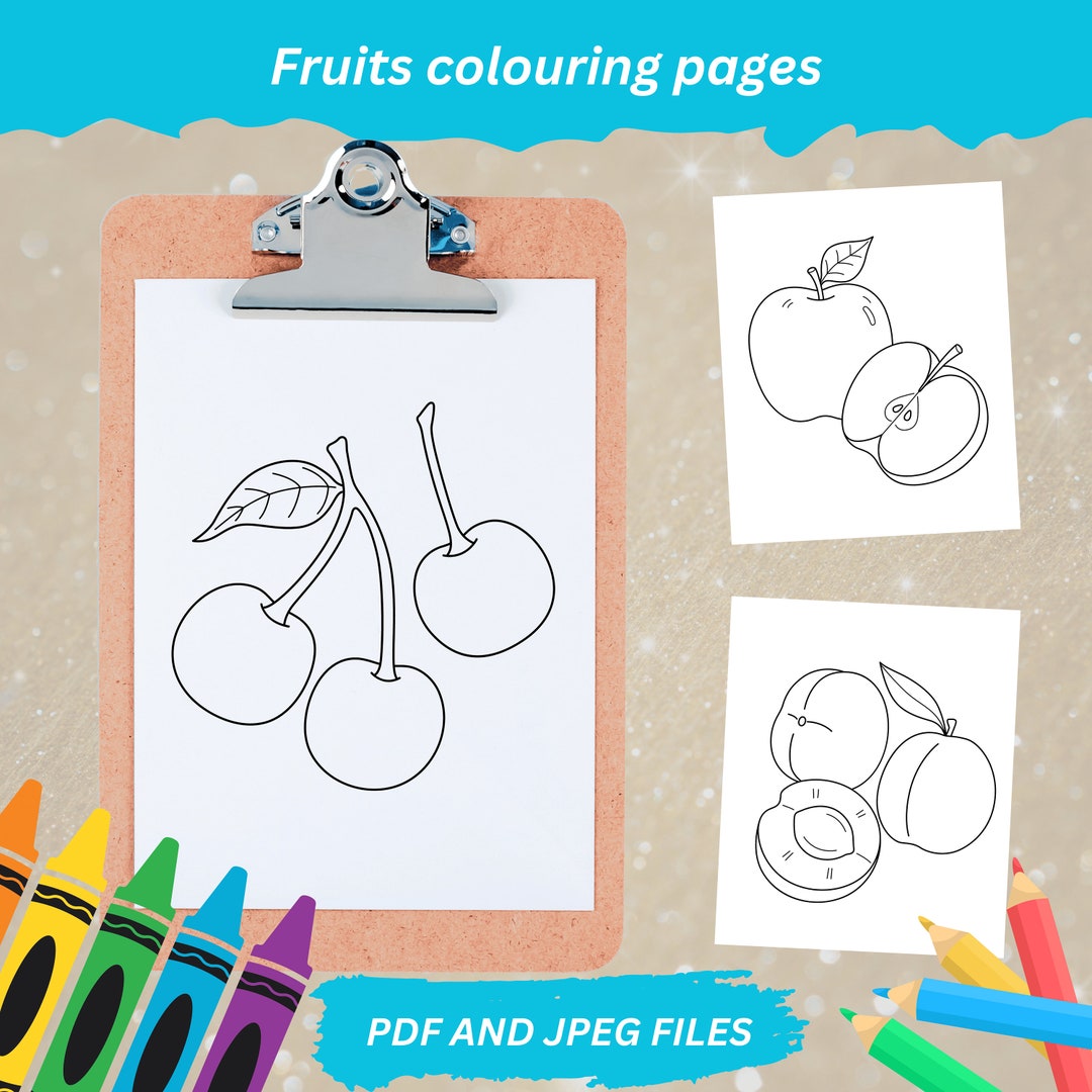 Fruit Coloring Pages, Fruit Coloring Book for Kids, Cute Fruits, Great ...
