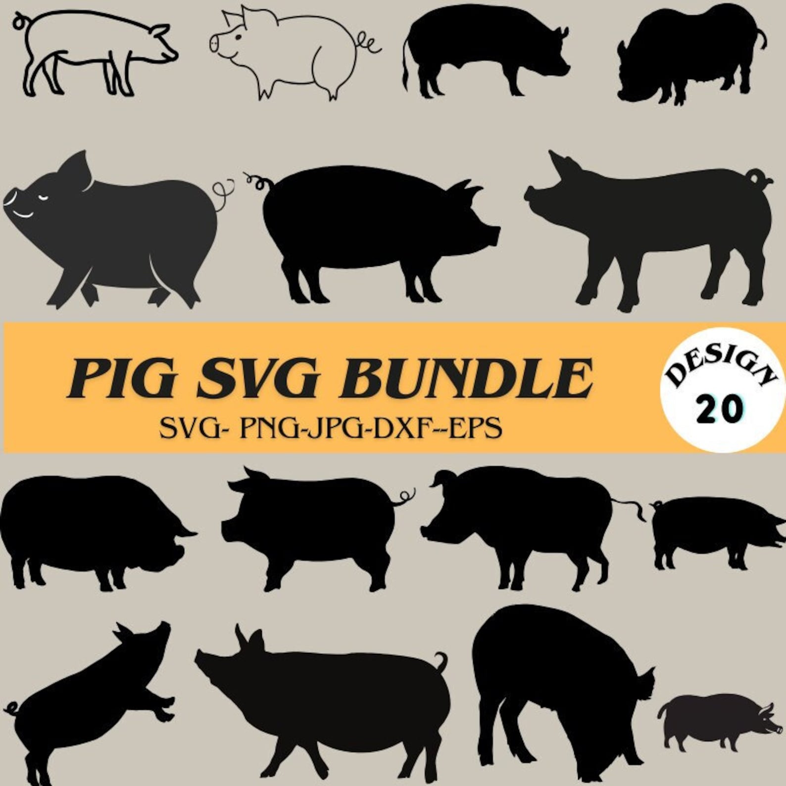 Pig SVG/ Pig Head Svg/ Cute Pig/ Pig Handraw Svg/ Pig Clipart/ Stencil ...