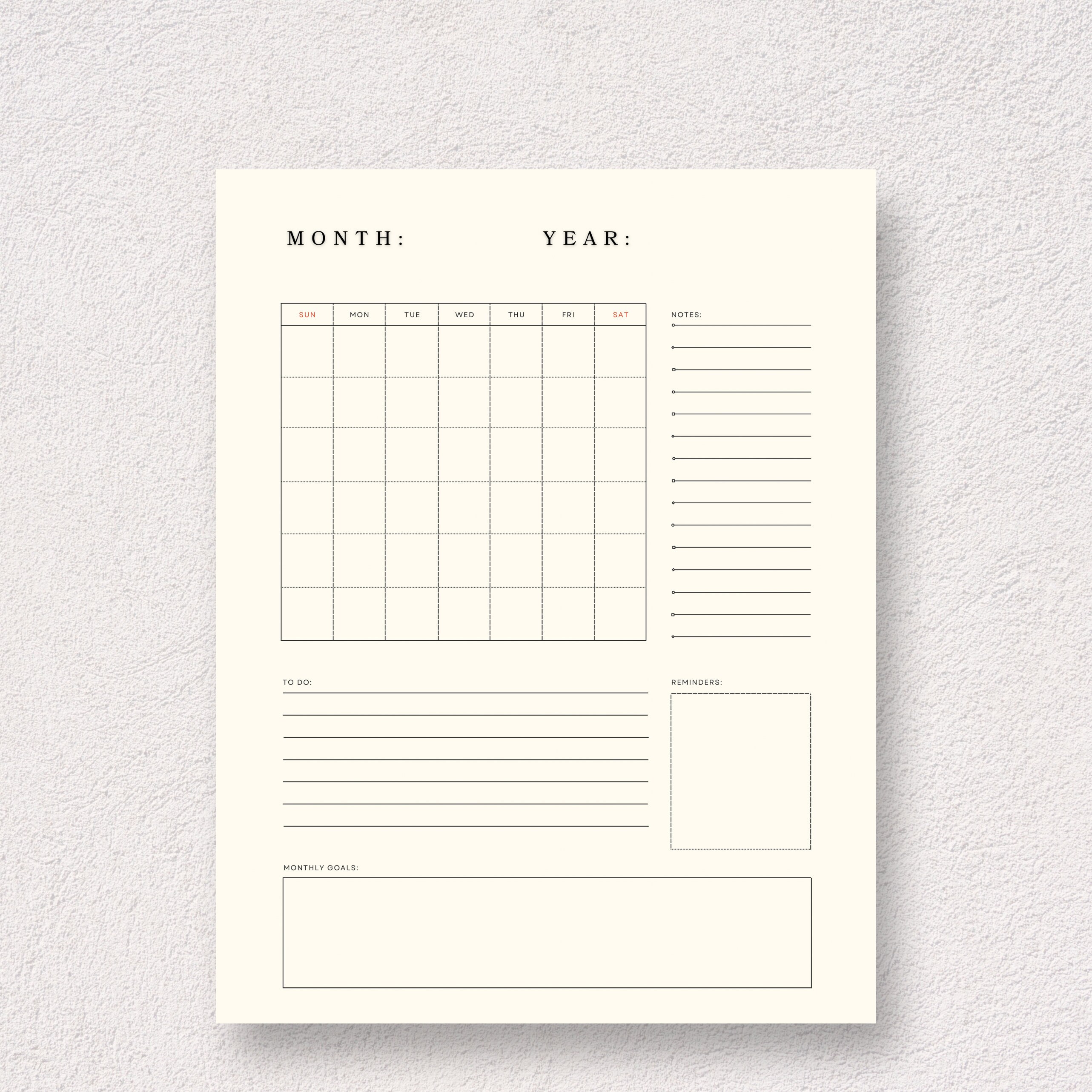 Minimalist Monthly Planner Printable, Monthly to Do List for Work/home ...