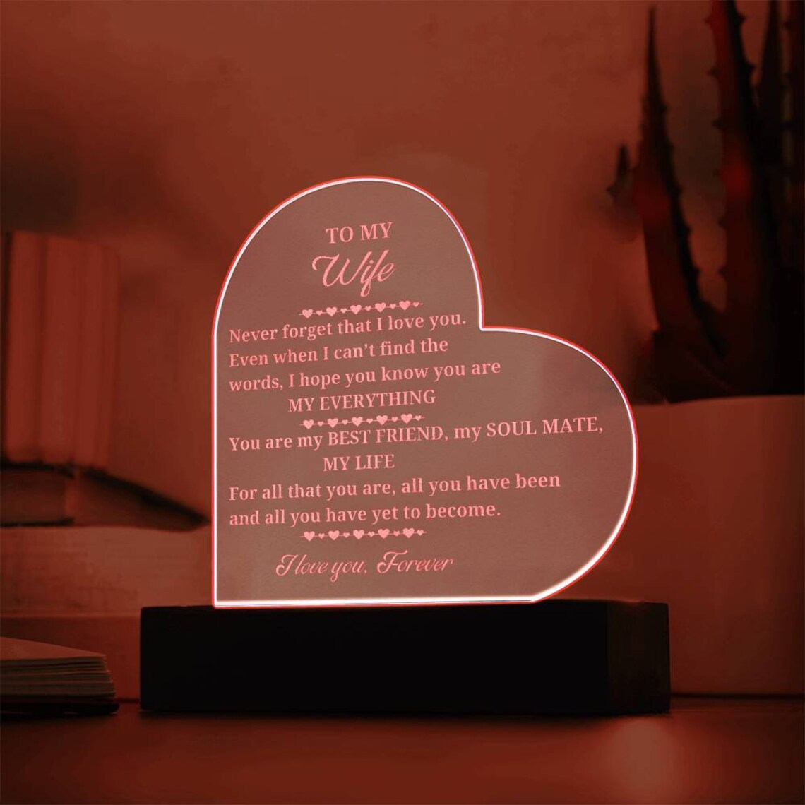 Heart Shaped Love Sign With LED Light Base, Wife's Gift, Romantic ...