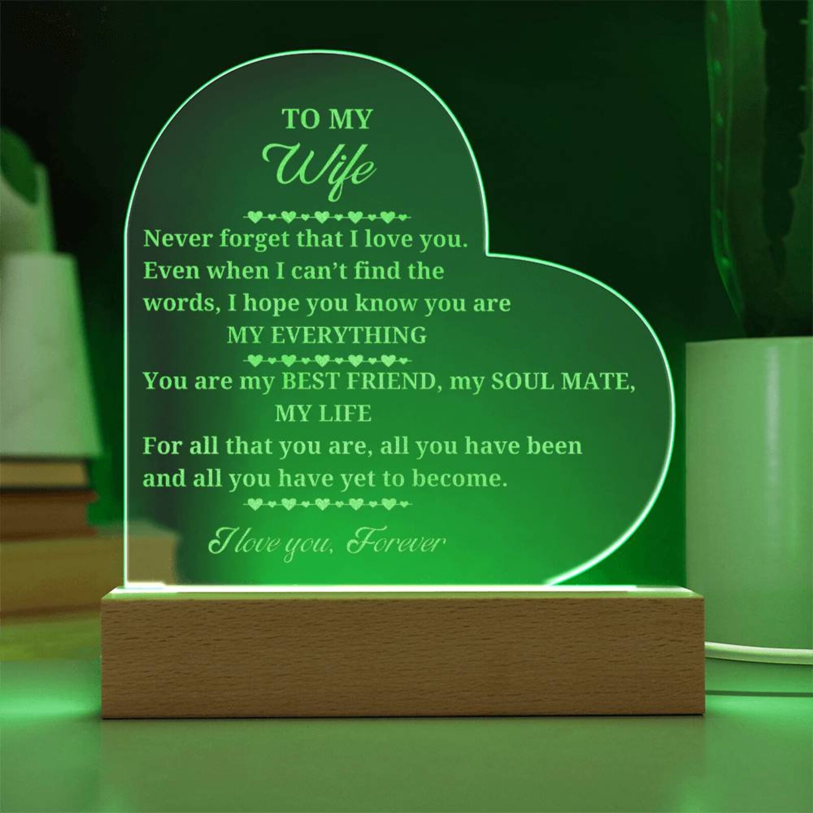 Heart Shaped Love Sign With LED Light Base, Wife's Gift, Romantic ...