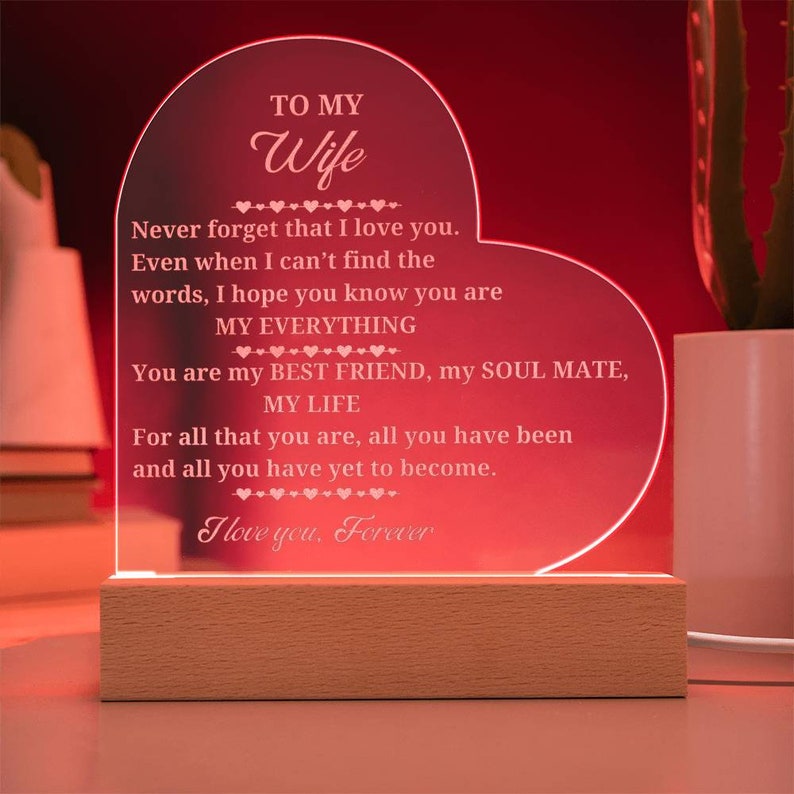 Heart Shaped Love Sign With LED Light Base, Wife's Gift, Romantic ...
