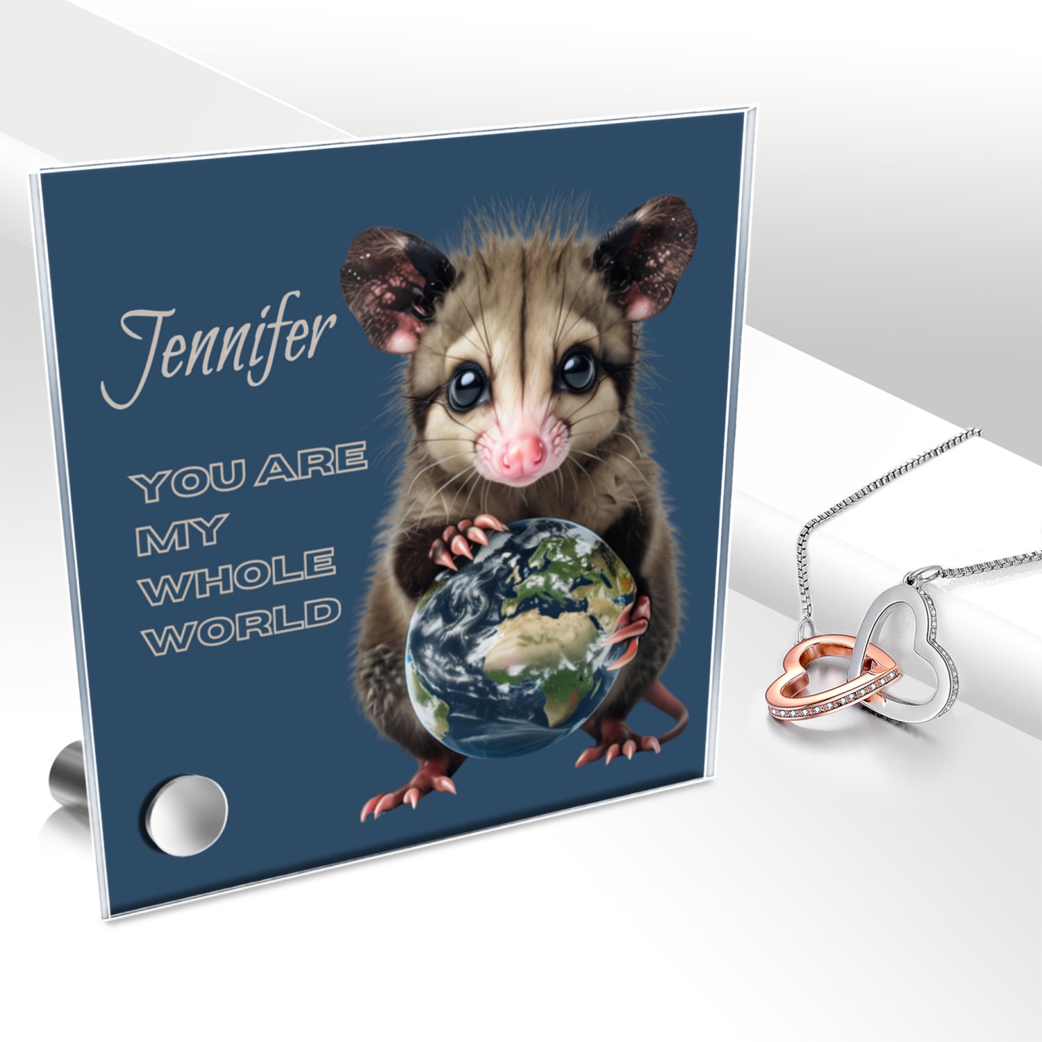 Personalized Baby Possum Sign With Linked Hearts Necklace. Unique ...