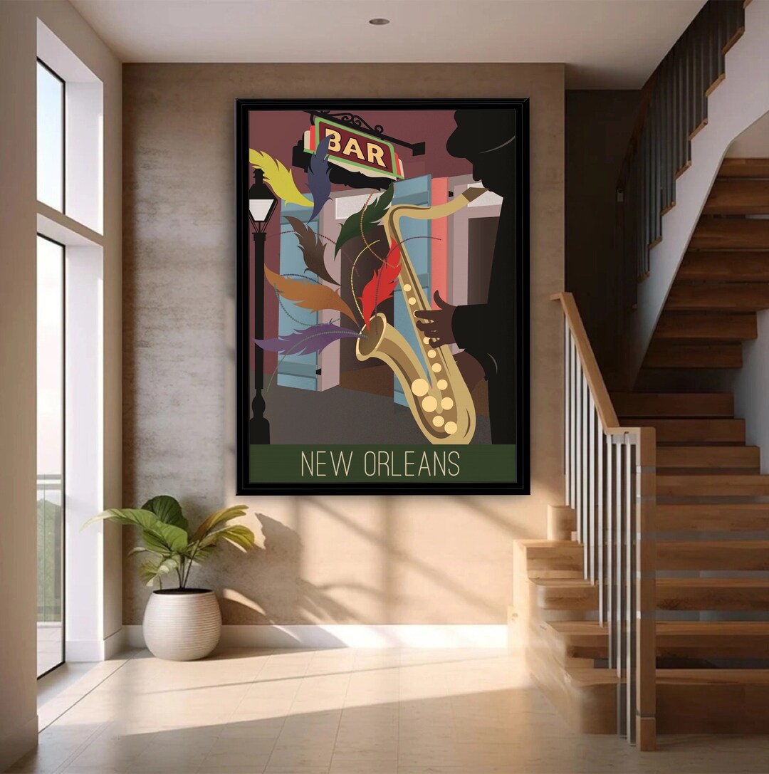 New Orleans Jazz Poster: Retro Saxophone Art Deco Print (digital ...