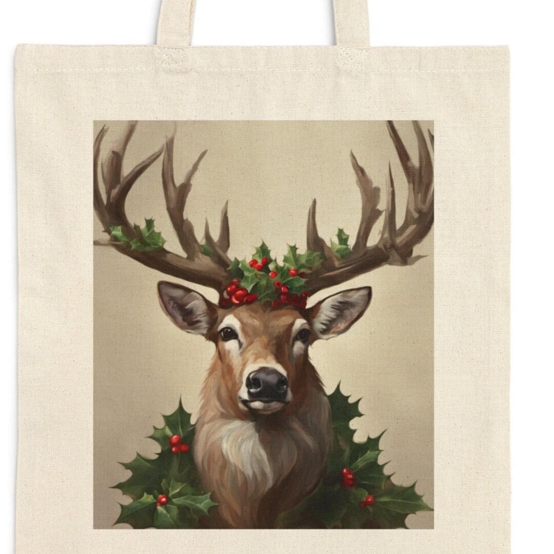 Deer Tote Bag Deer Tote I Buck W/ Holly Crown I Buck Tote Bag - Etsy