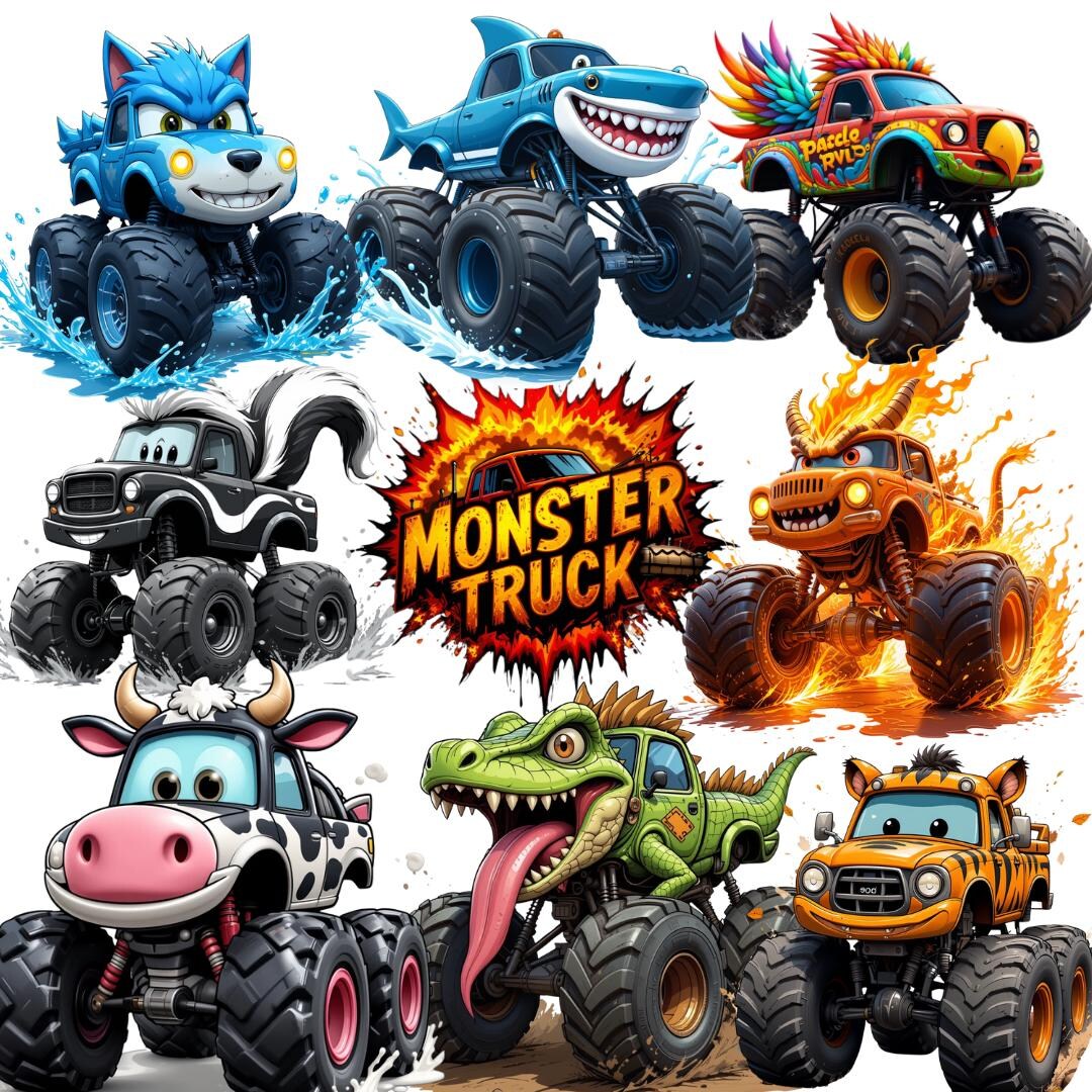Monster Trucks Clipart Bundle, Truck Clipart, Truck Sublimation, Racing ...
