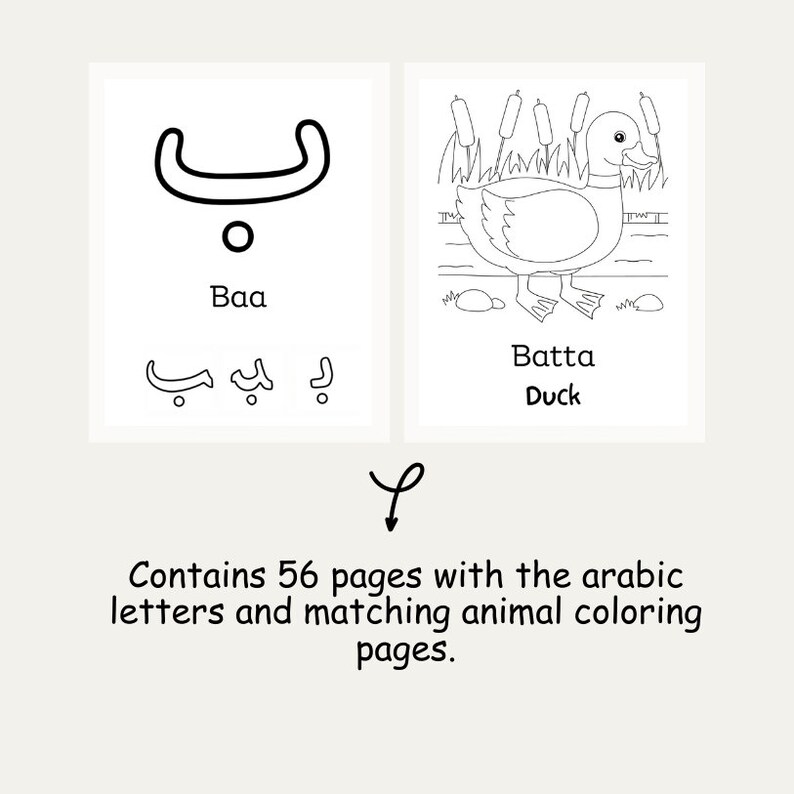 English / Arabic Alphabet Coloring Book for Children With Animal Motifs ...