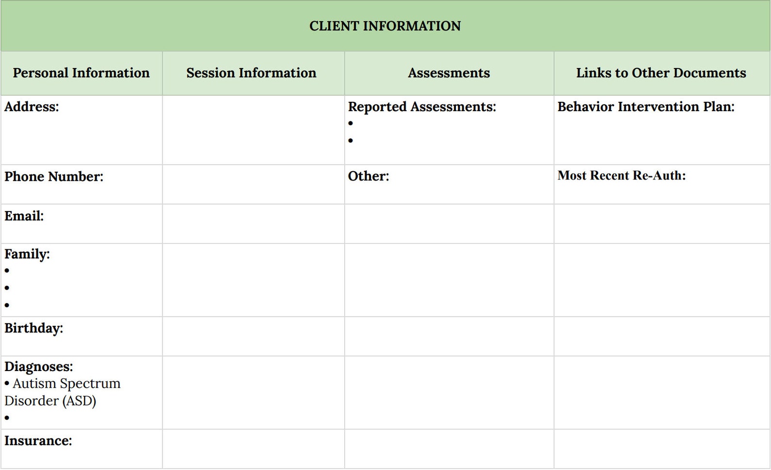 ABA Client Summary Document - Etsy