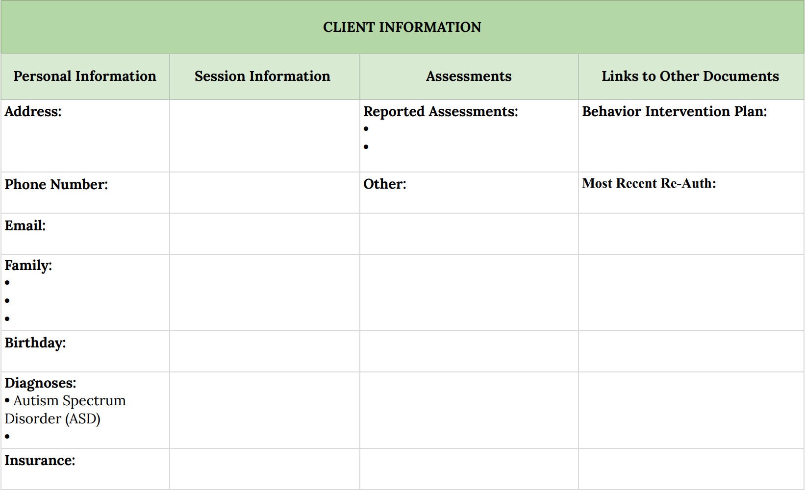 ABA Client Summary Document - Etsy