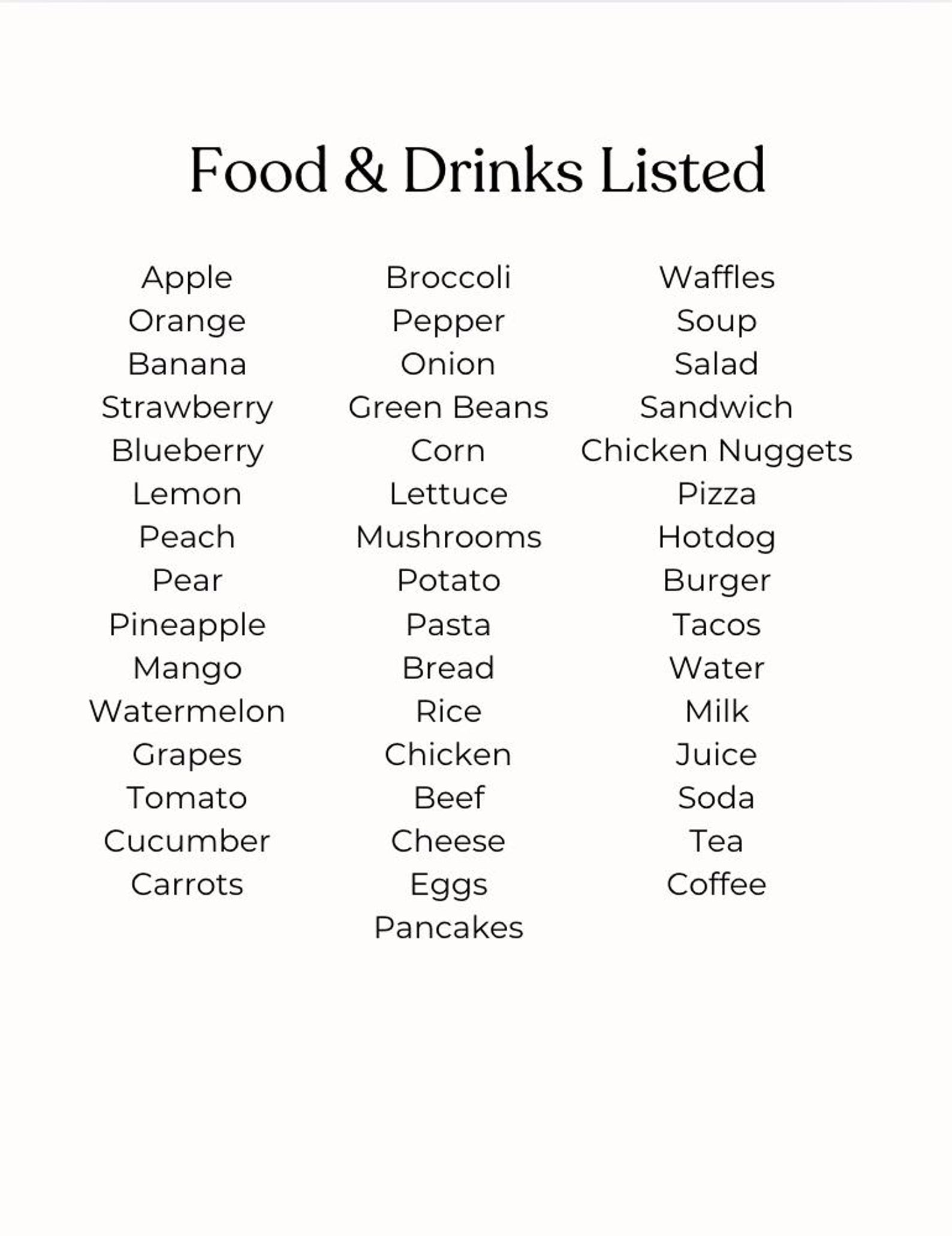 Food & Drink Picture Cards for ABA - Digital Download - Etsy